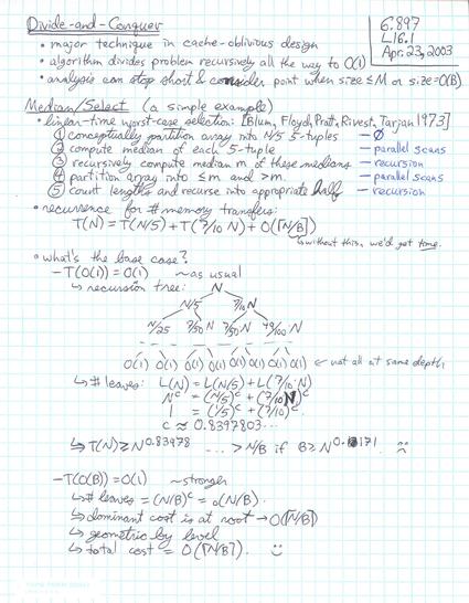 Lecture 16 page 1 at 50 DPI -- 6.897, Advanced Data Structures, Prof ...