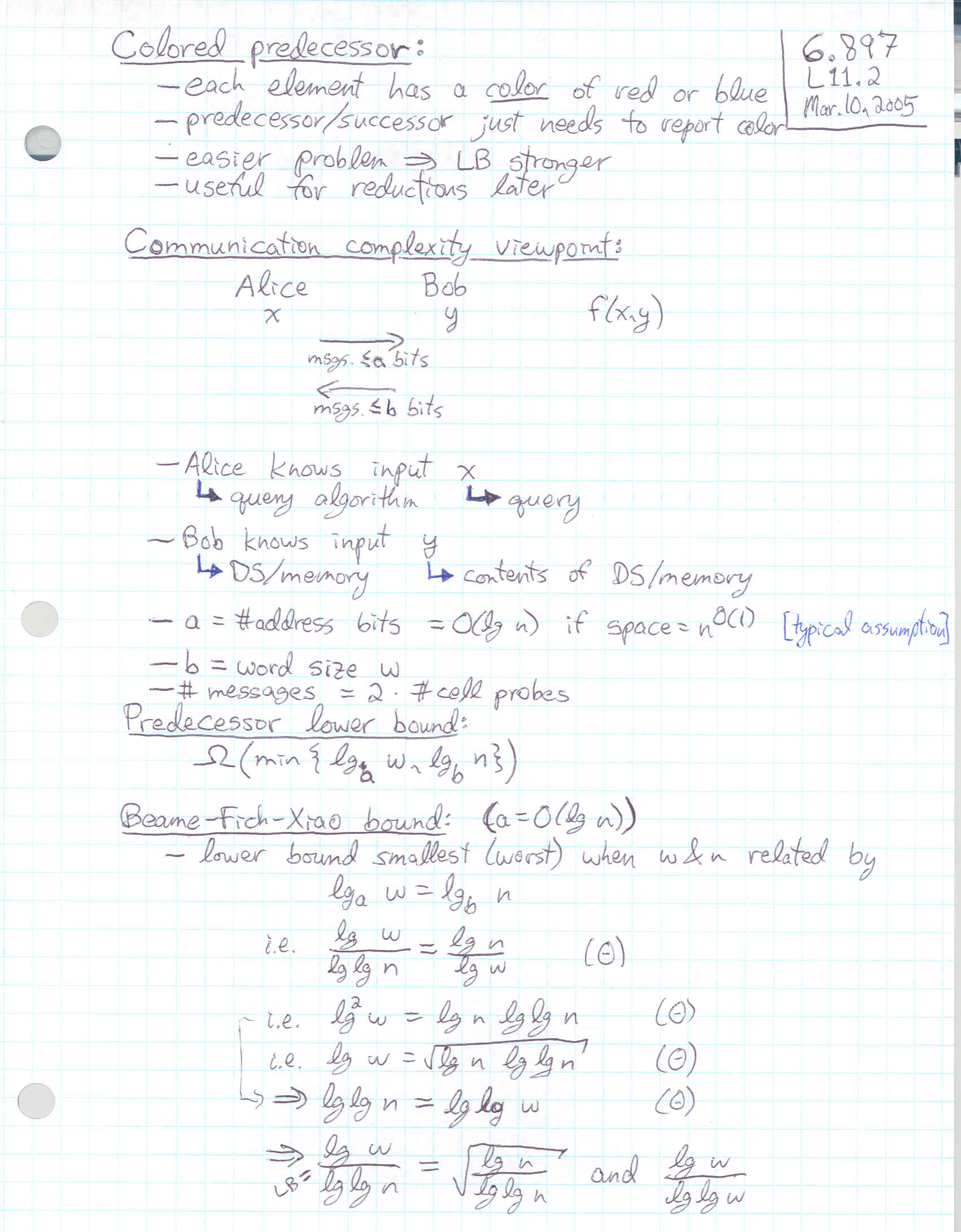 Lecture 11 page 2 at 200 DPI -- 6.897, Advanced Data Structures, Prof. Erik Demaine